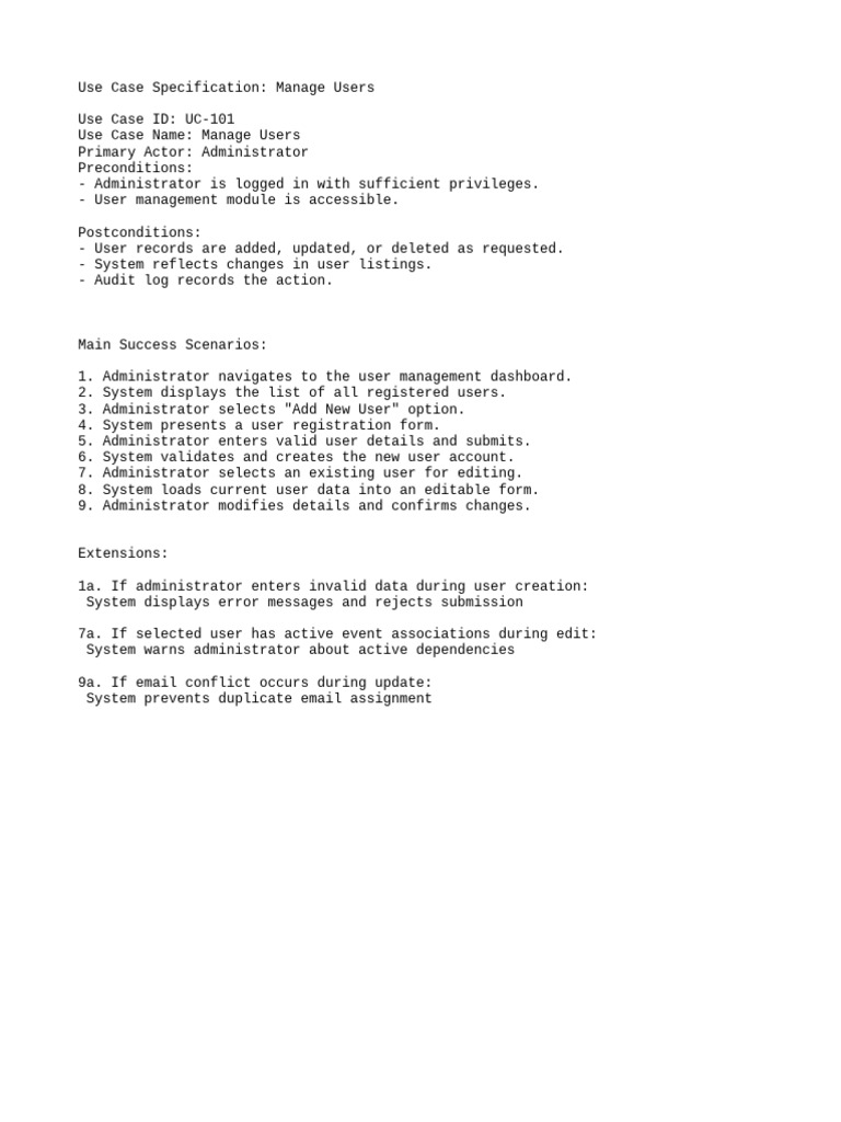 Use Case Specification Manage Users | PDF