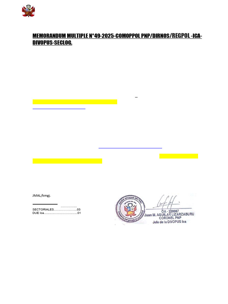Memorandum Multiple #49-2025-Comoppol Pnpdirnos Regpol - Ica-Divopus-Seclog | PDF
