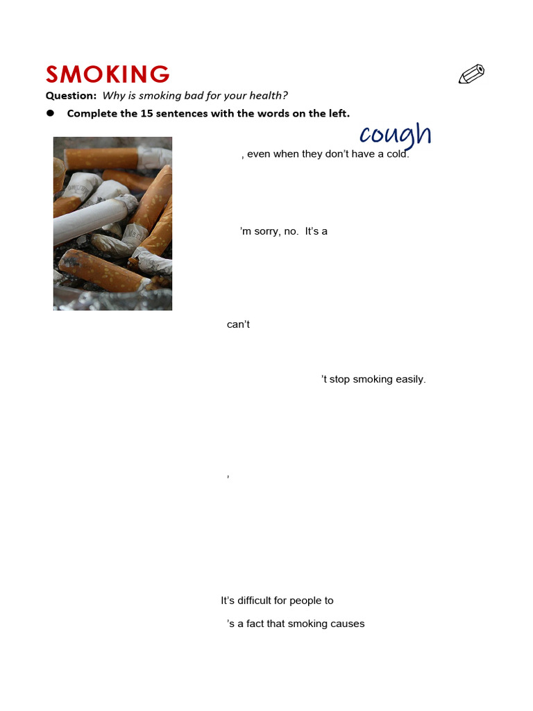 Smoking Health Risks Worksheet | PDF | Cigarette | Smoking