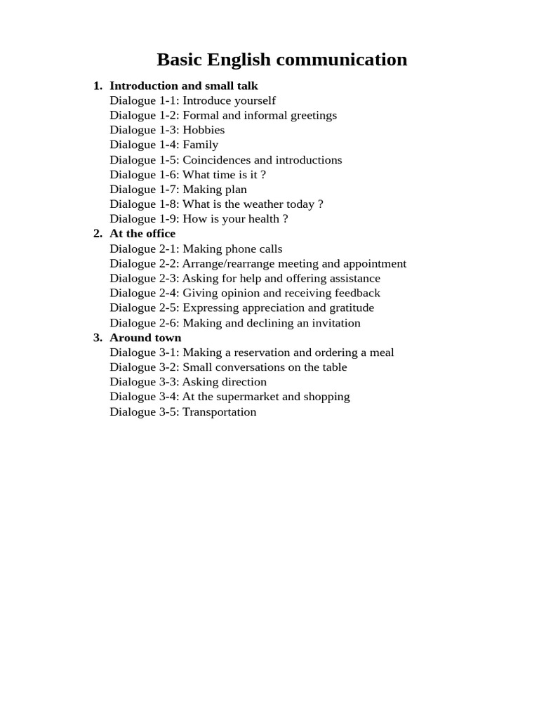 Basic English Communication - Main Contents | PDF