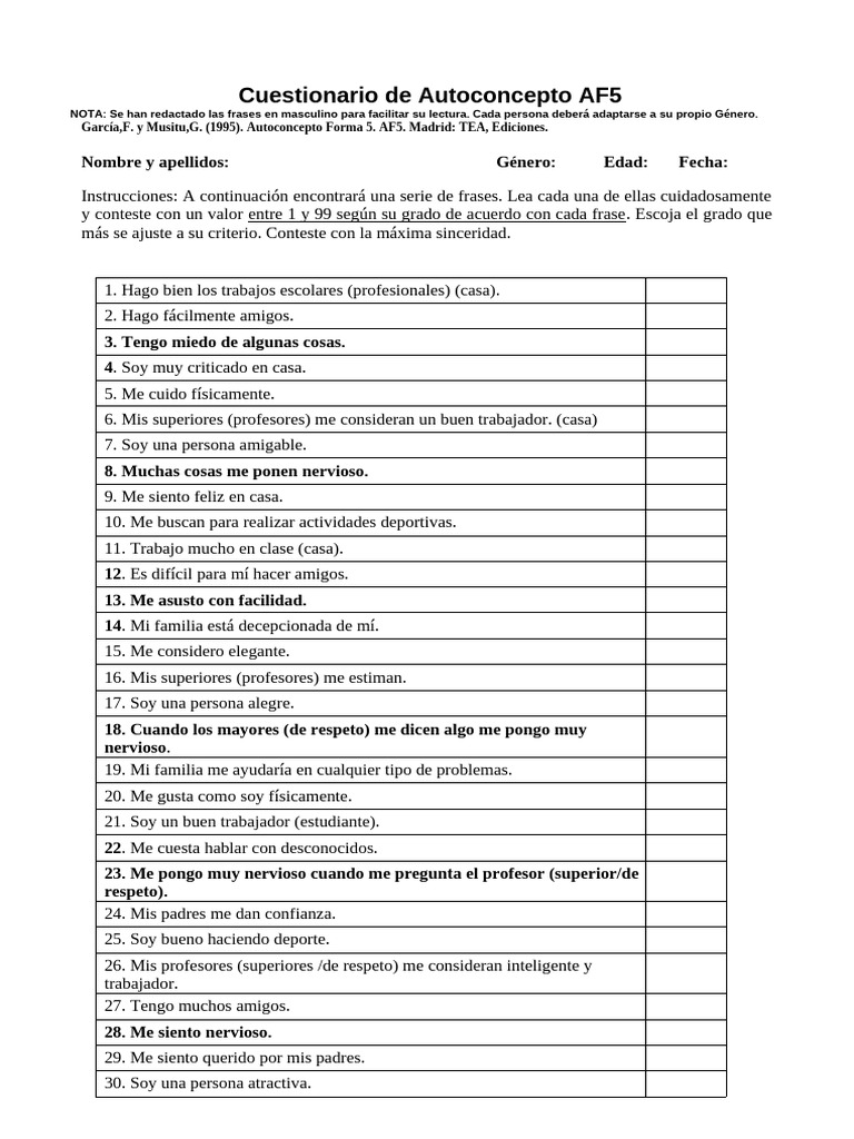 AF5 - Autoconcepto Completo | PDF