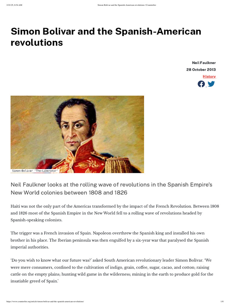 Simon Bolivar and The Spanish-American Revolutions - Counterfire | PDF ...