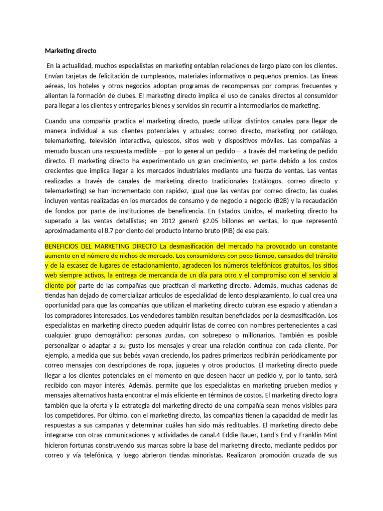 Mercadeo Directo | PDF | Marketing | Marketing directo