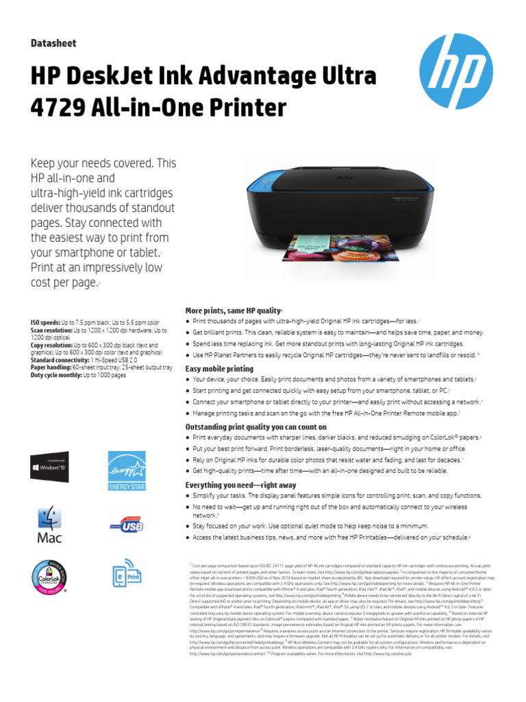 HP DeskJet Ink Advantage Ultra 4729 All in One Printer | PDF | Printer ...
