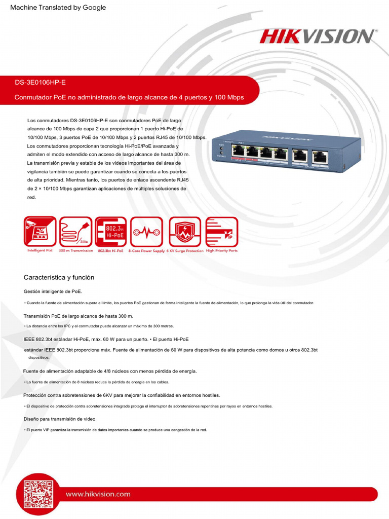 Datasheet of DS-3E0106HP-E 4-Port 100 Mbps Unmanaged PoE Switch | PDF ...