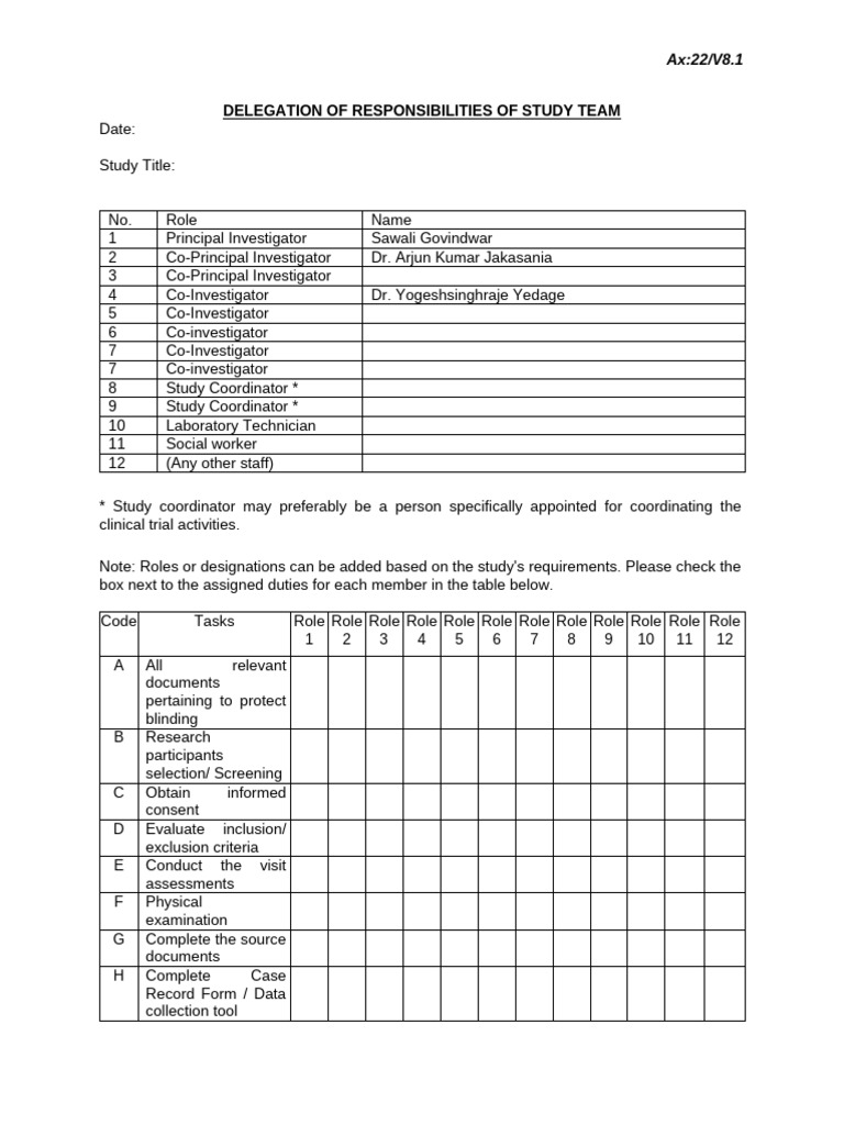 Delegation of Responsibilities of Study Team (914) Ed FINAL | PDF ...