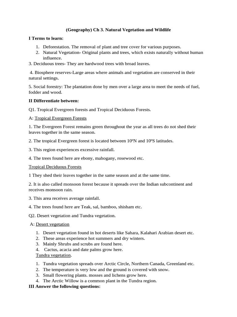 Notes - CH 3-Natural Veg. | PDF | Forests | Tropics