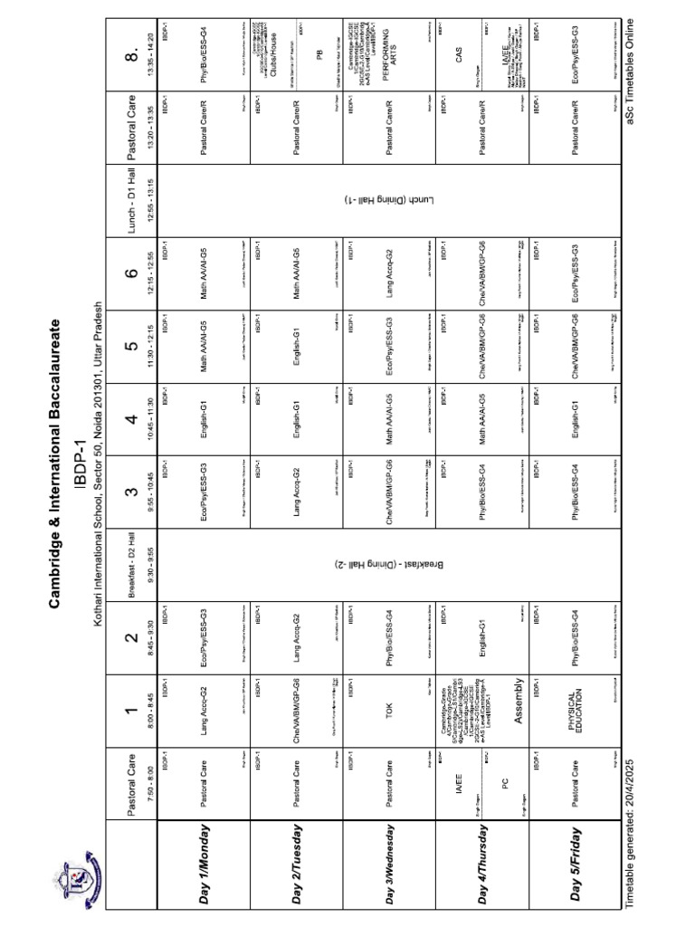 Grade IBDP Time Table | PDF