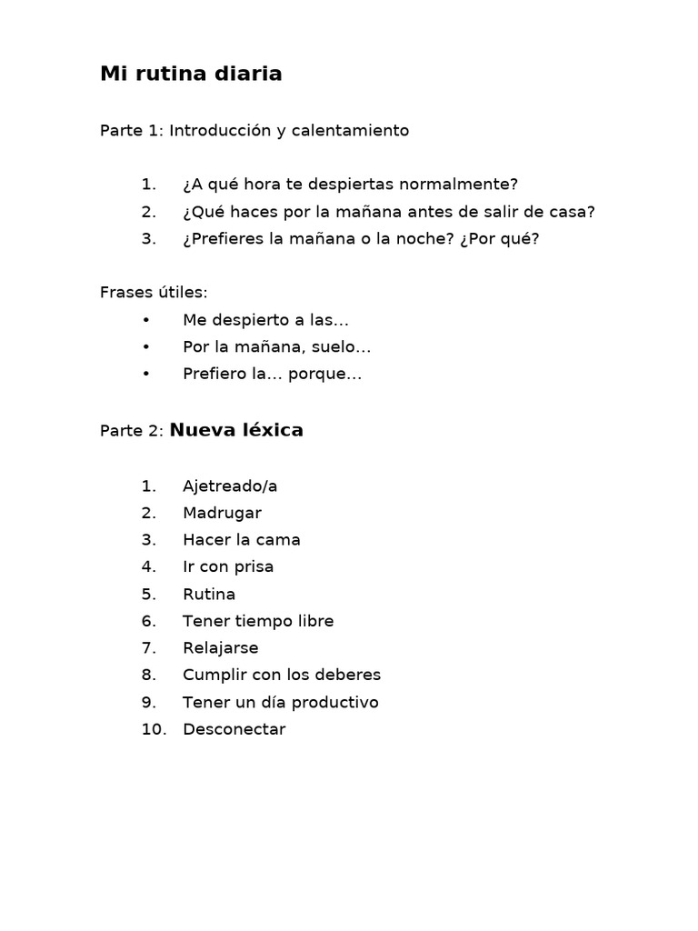 A2 Mi rutina diaria | PDF | Verbo | Pronombre
