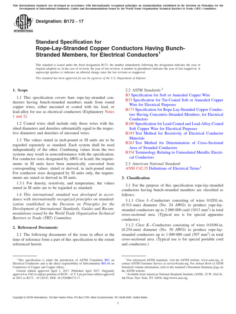 ASTM B172: Rope-Lay-Stranded Conductors | PDF | Electrical Conductor | Wire