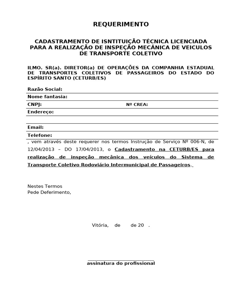 Modelo de Requerimento - Cadastramento de ITL | PDF