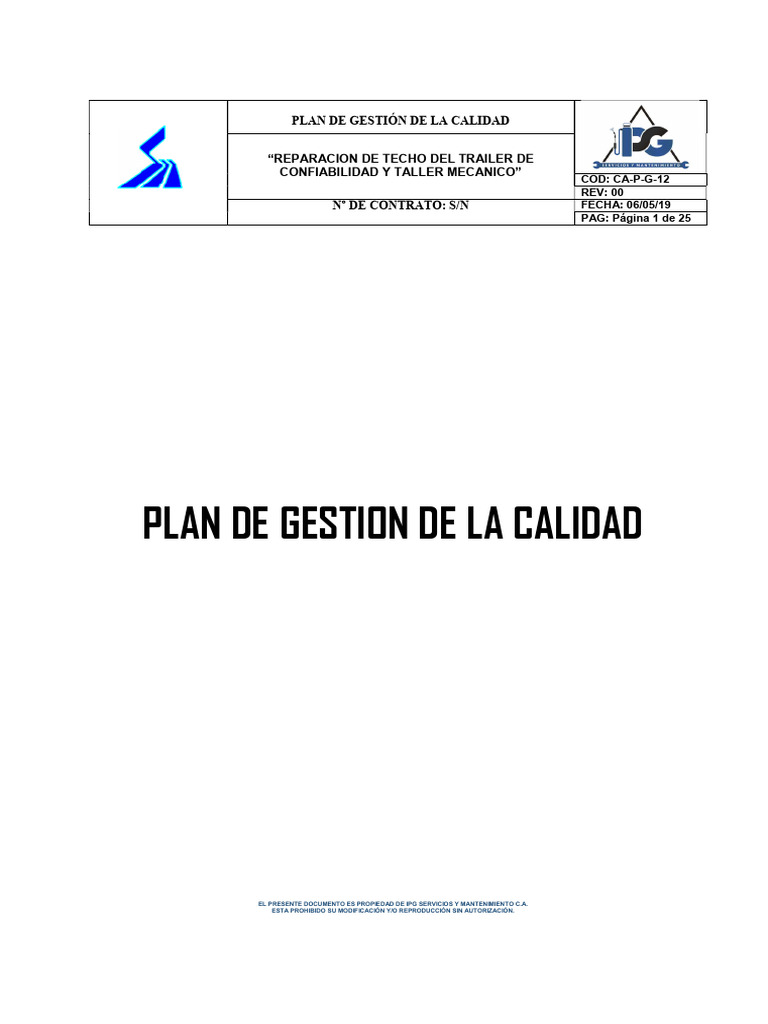 CA-P12A1 Plan de Gestion de la Calidad IPG SERVICIOS | PDF | Gestión de ...
