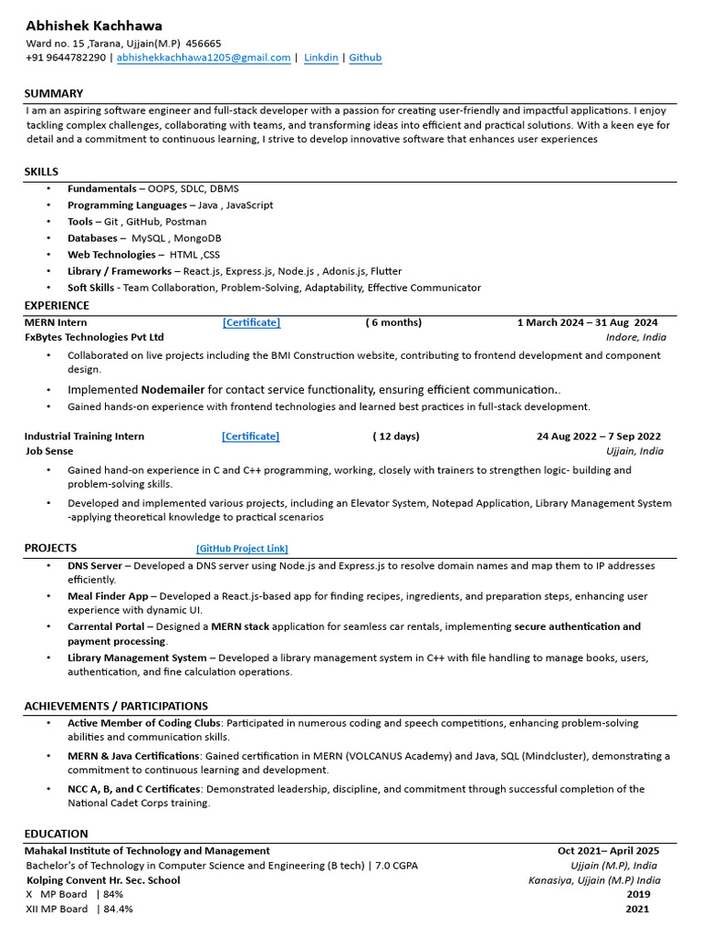 Abhishek Kachhawa Genesis Technologies Resume | PDF | Databases | Computing