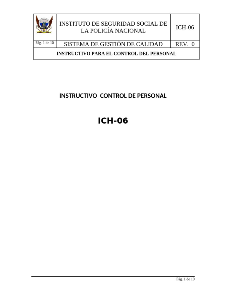Ich-06 Instructivo Control de Personal | PDF | Sistema de manejo de calidad