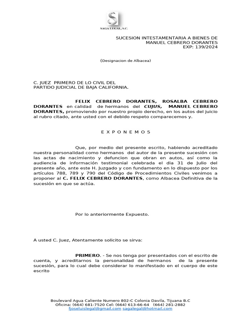 Designacion de Albacea 2 | PDF | Justicia | Crimen y violencia