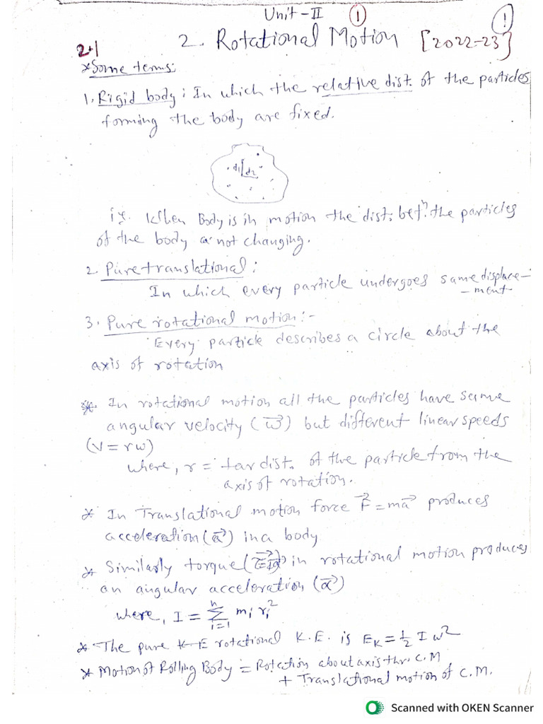 B SC I Sem I Paper I Unit II Chap-2 Rotational Motion | PDF