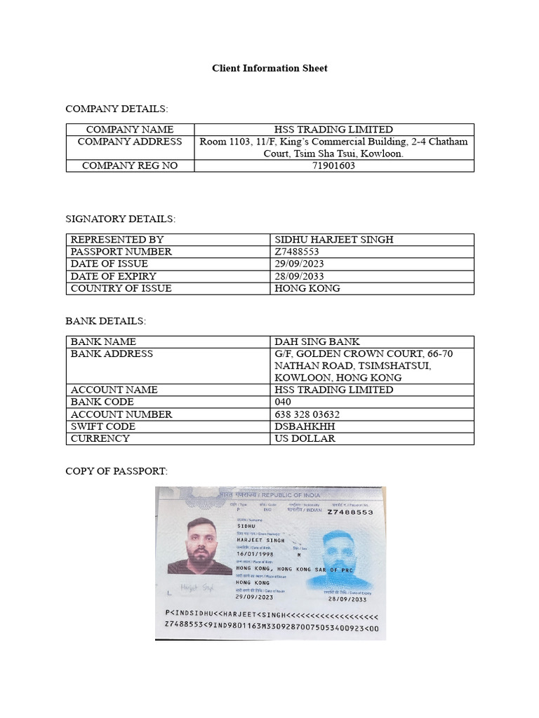 Client Information Sheet | PDF