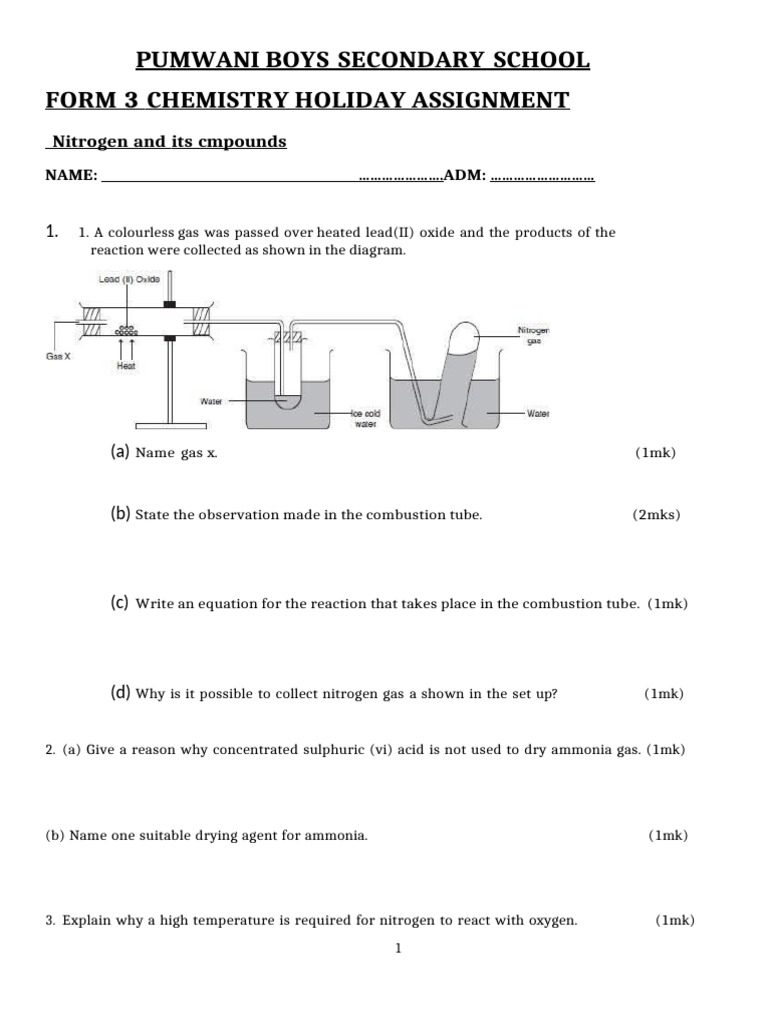 Form 3 Chemistry: Nitrogen Compounds Assignment | PDF | Nitrogen ...