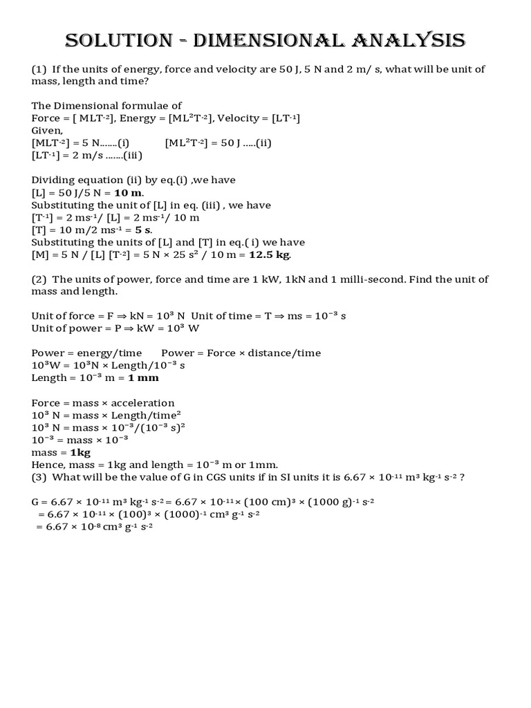 Dimension Analysis Solutions | PDF | Force | Momentum