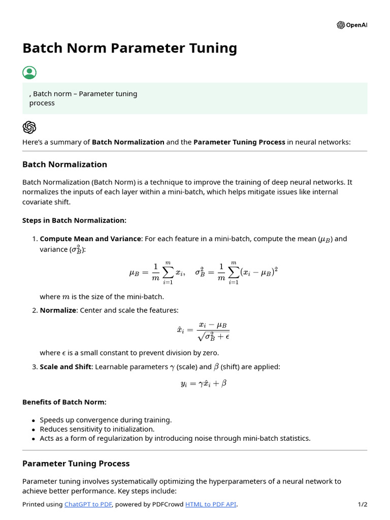 Batch Norm Parameter Tuning | PDF | Applied Mathematics | Computational Neuroscience