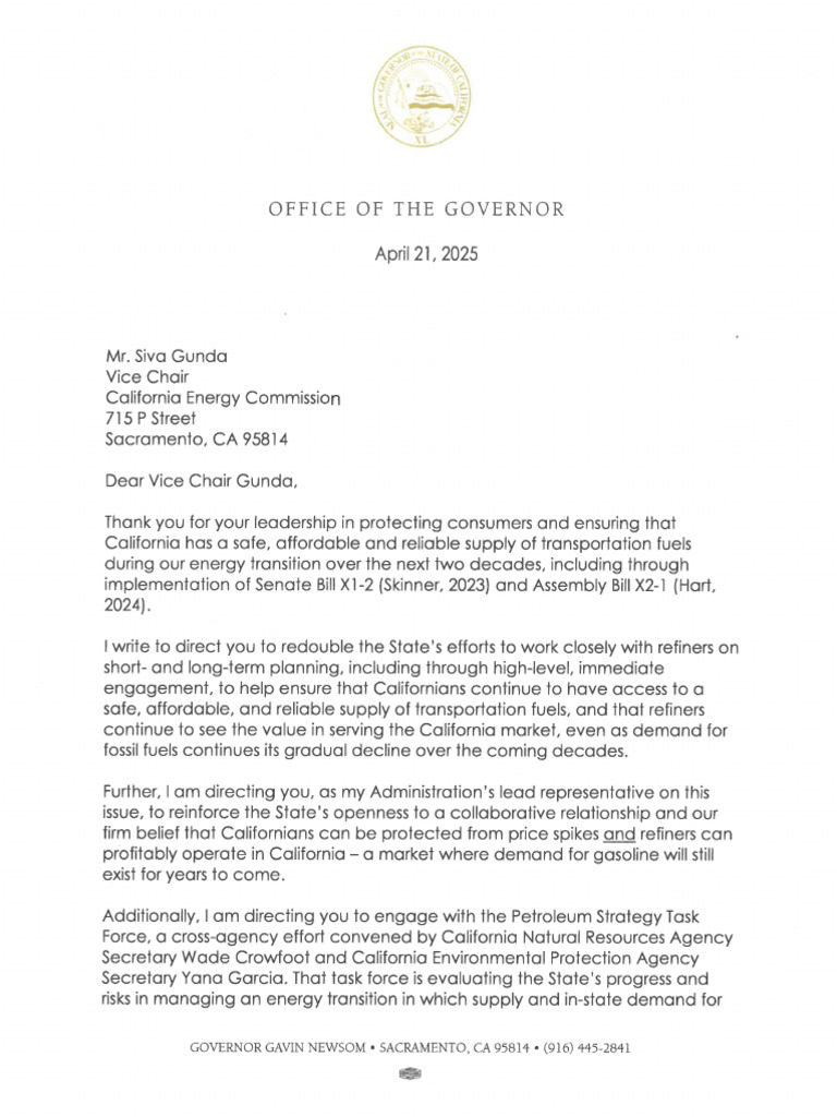 Gavin Newsom Letter To CEC | PDF