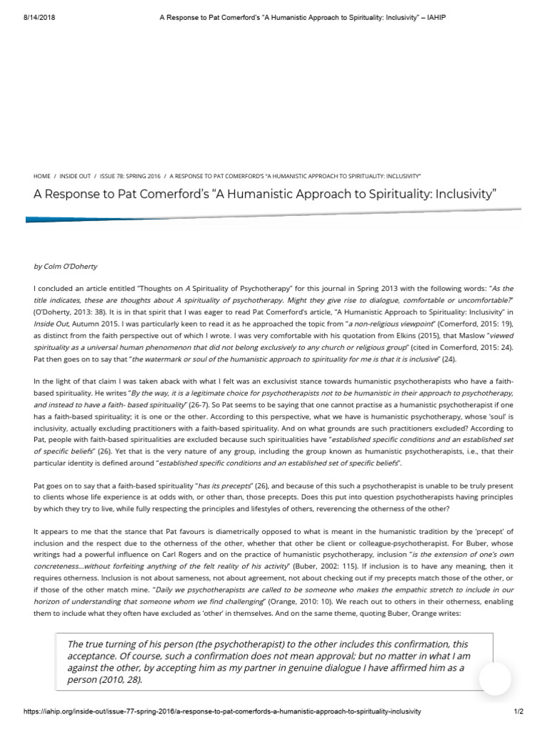 A Response To Pat Comerford's " Humanistic Approach To Spirituality ...