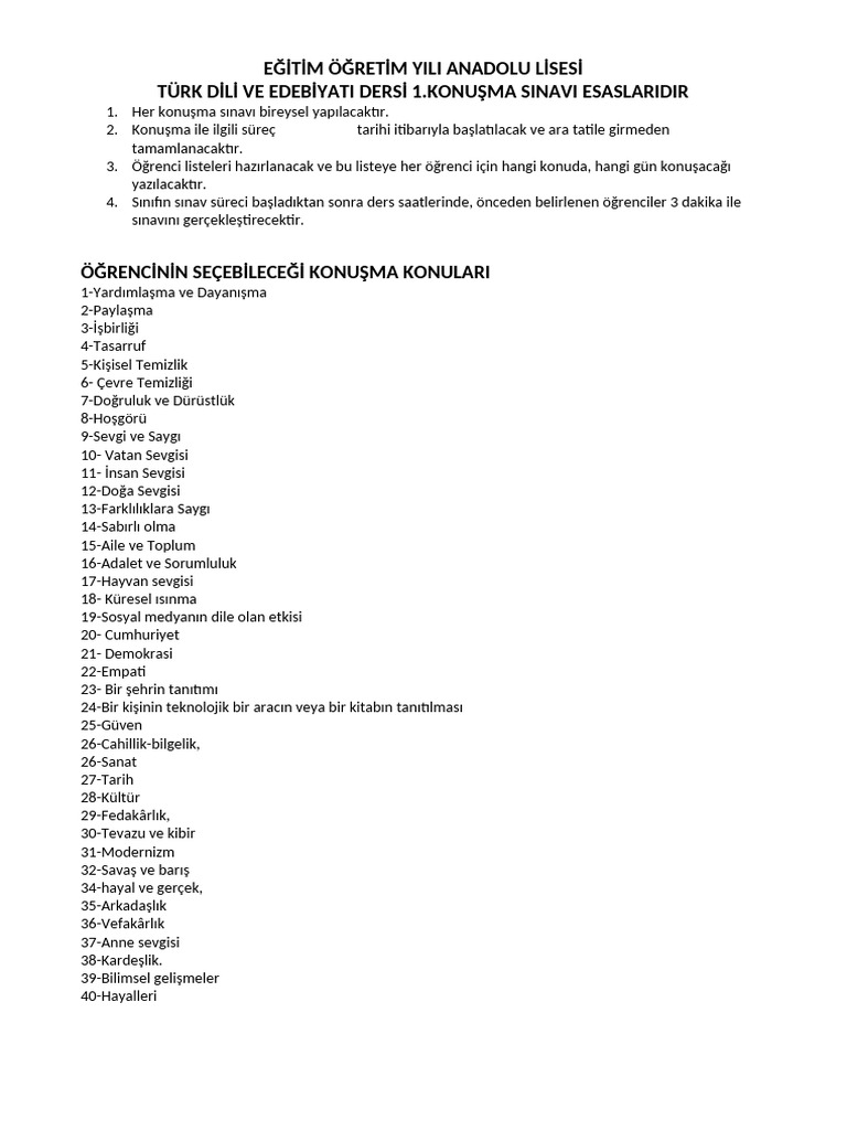 KONUŞMA SINAVI KONULAR | PDF