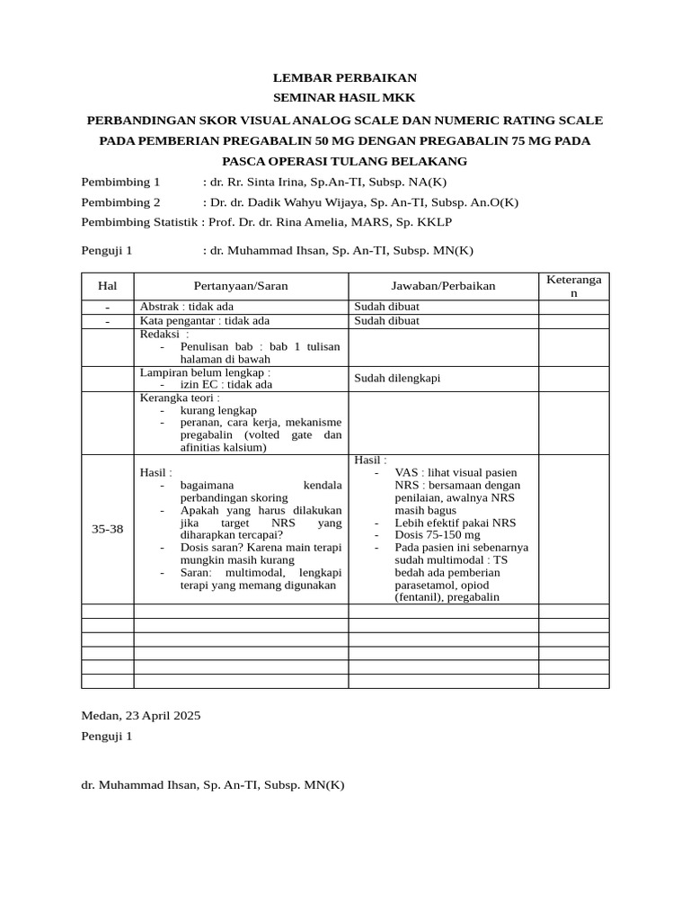 REV - LEMBAR PERBAIKAN HASIL MKK MAN | PDF