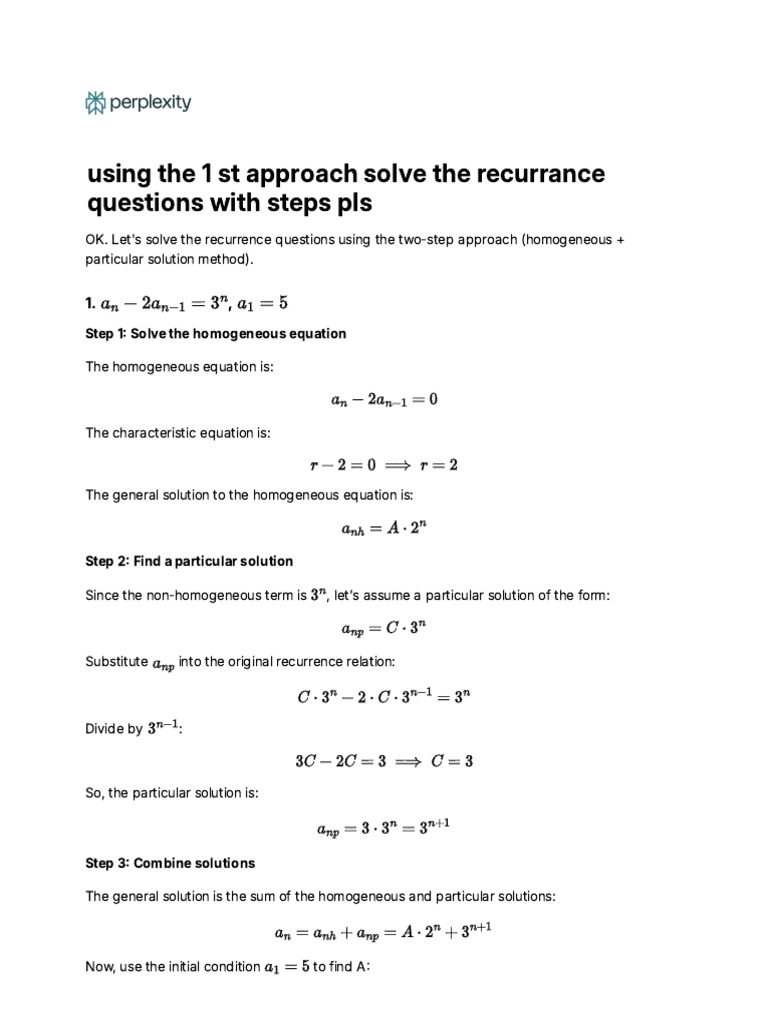 Using The 1 ST Approach Solve The Recurrance Quest | PDF | Recurrence Relation | Mathematical ...