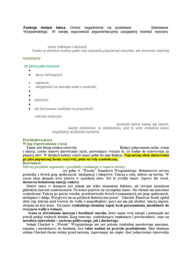 Motyw Taniec Praca | PDF