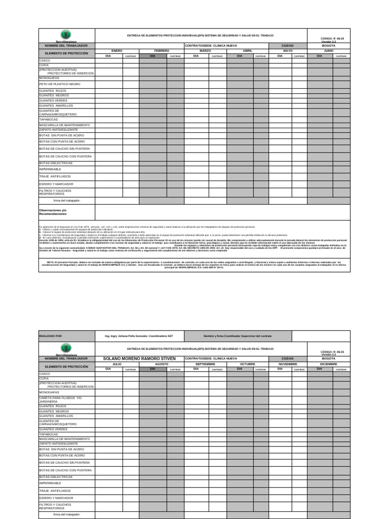 Modelo Formato Epp 2023 CLINICA NUEVA | PDF | Guante
