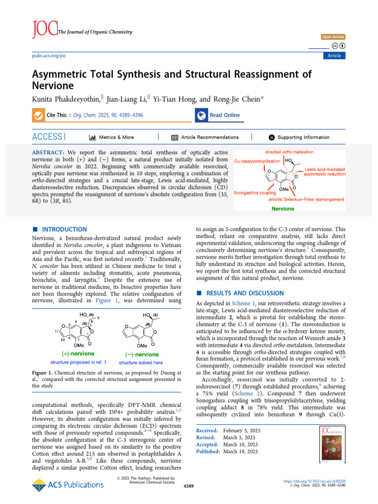 Phakdeeyothin Et Al 2025 Asymmetric Total Synthesis and Structural Reassignment of Nervione ...