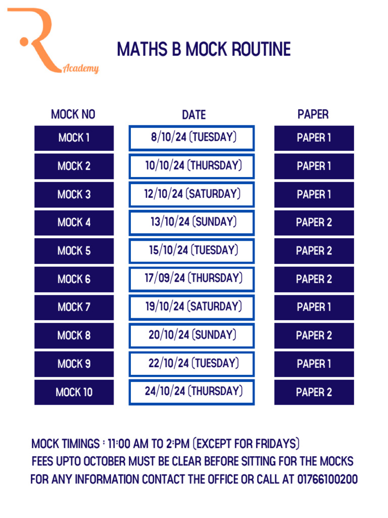Upcoming Mock Exam Schedule 2024 | PDF