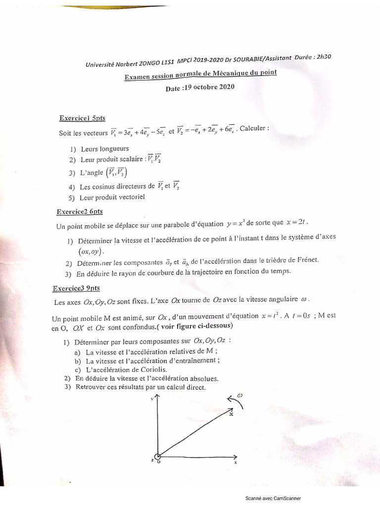 Corrigé Mécanique Du Point S1, 2019-1 | PDF