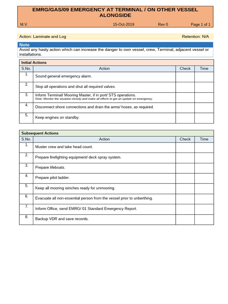 EMRG-GAS-09 Emergency at Terminal-On Other Vessel Alongside | PDF
