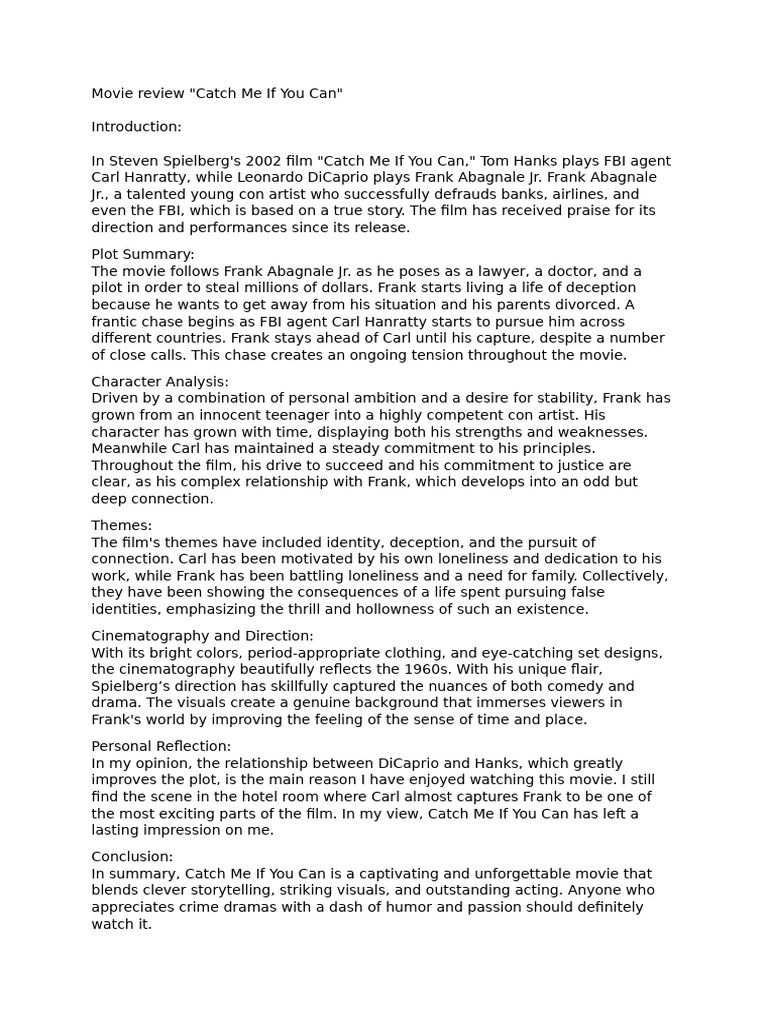 Catch Me If You Can: Film Review | PDF