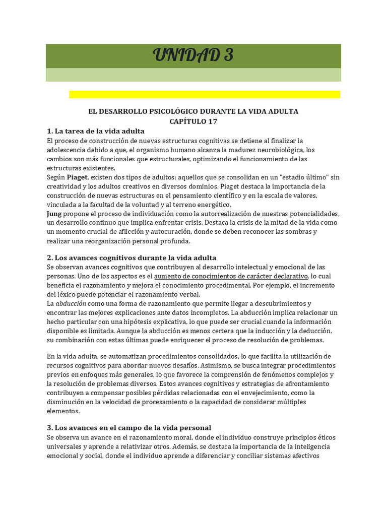 UNIDAD III - Juventud y Adultez - Psico Evolutiva | PDF | Adultos | Memoria