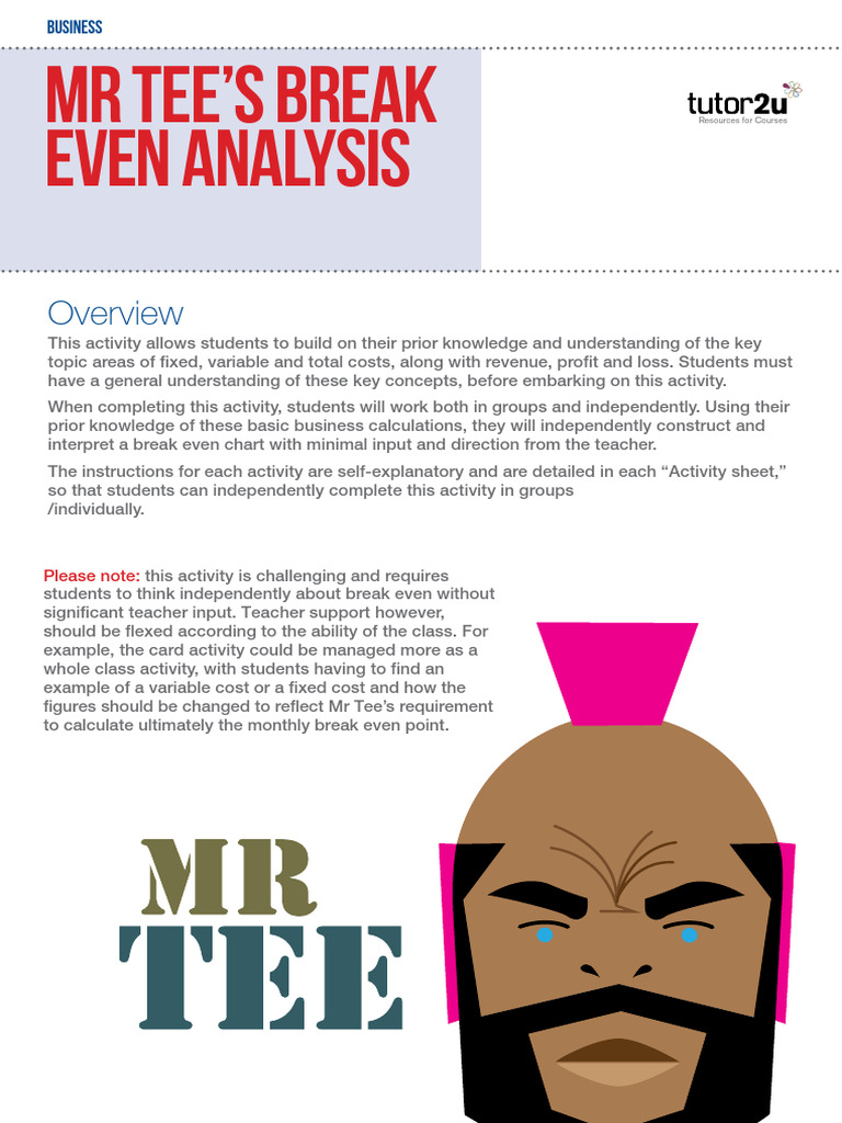 MR Tee Break Even Analysis | PDF | Financial Accounting | Economics