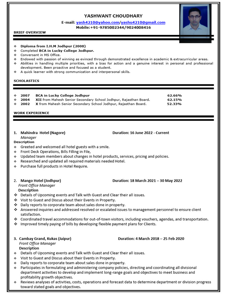 Resume of Yashwant Choudhary | PDF