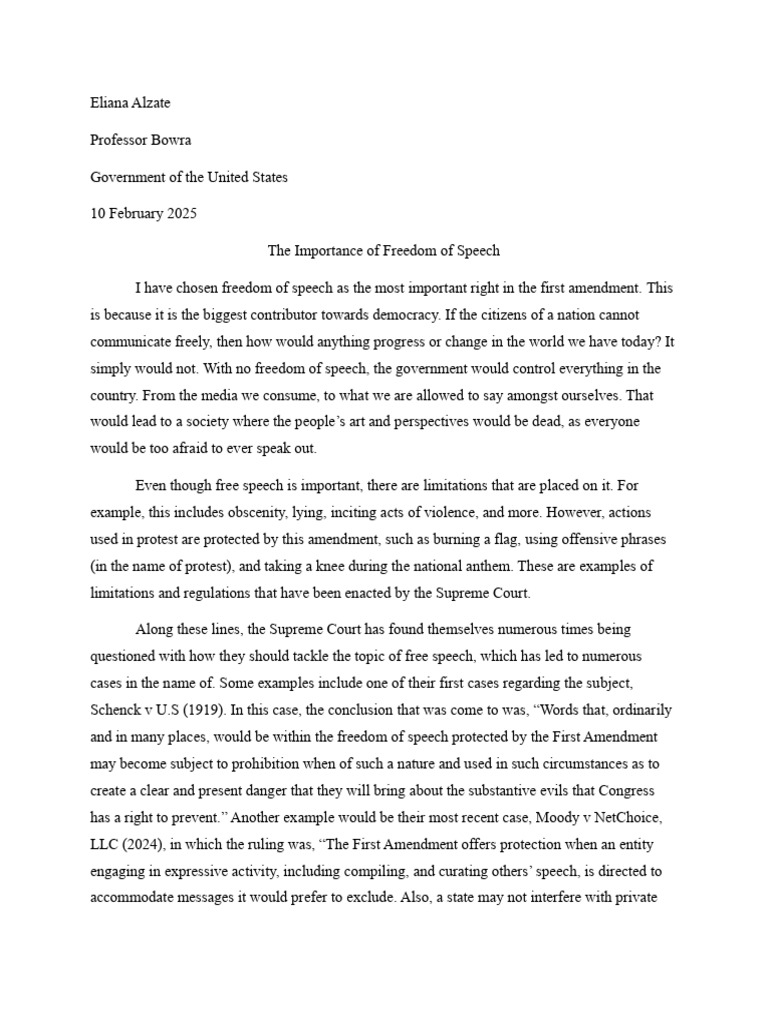 freedom of speech essay | PDF | First Amendment To The United States ...