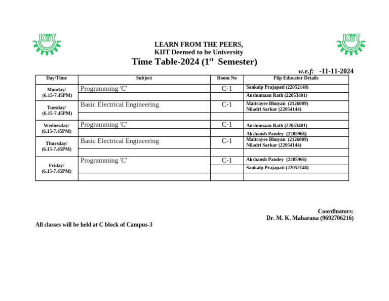 Time Table-1st Sem(LFP Program)-2024 | PDF