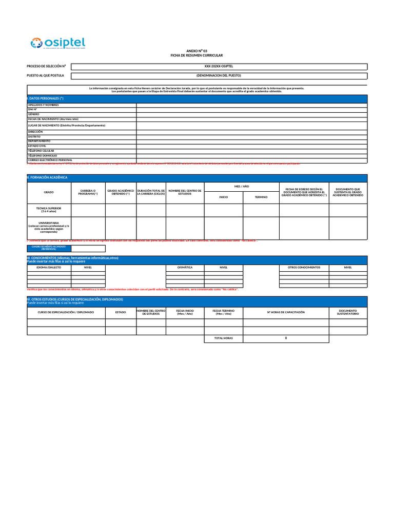 Anexo 03 Ficha Resumen Curricular 01042025 | PDF | Titulo academico