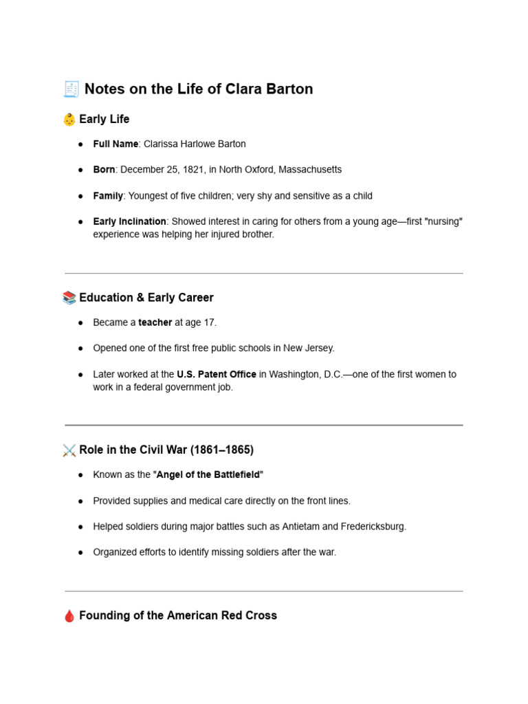 Notes on the Life of Clara Barton | PDF