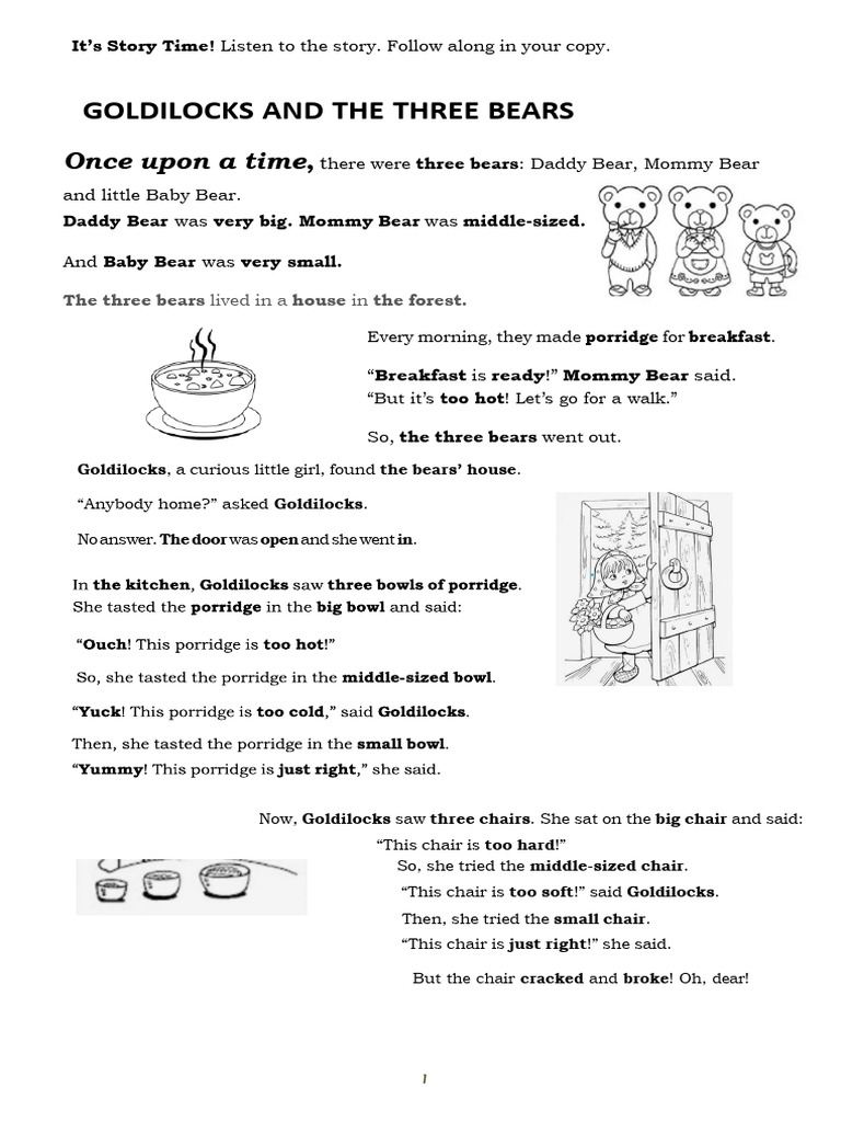 Goldilocks and the Three Bears Story | PDF | Goldilocks And The Three ...