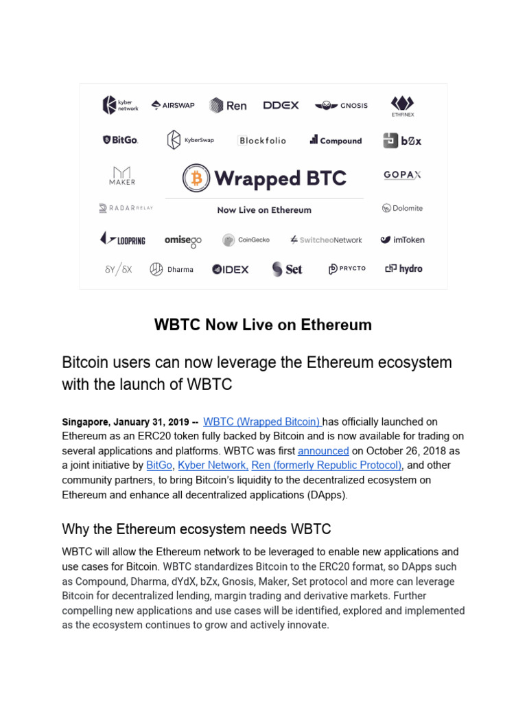 WBTC Press Release Jan 2019 | PDF | Bitcoin | Distributed Computing