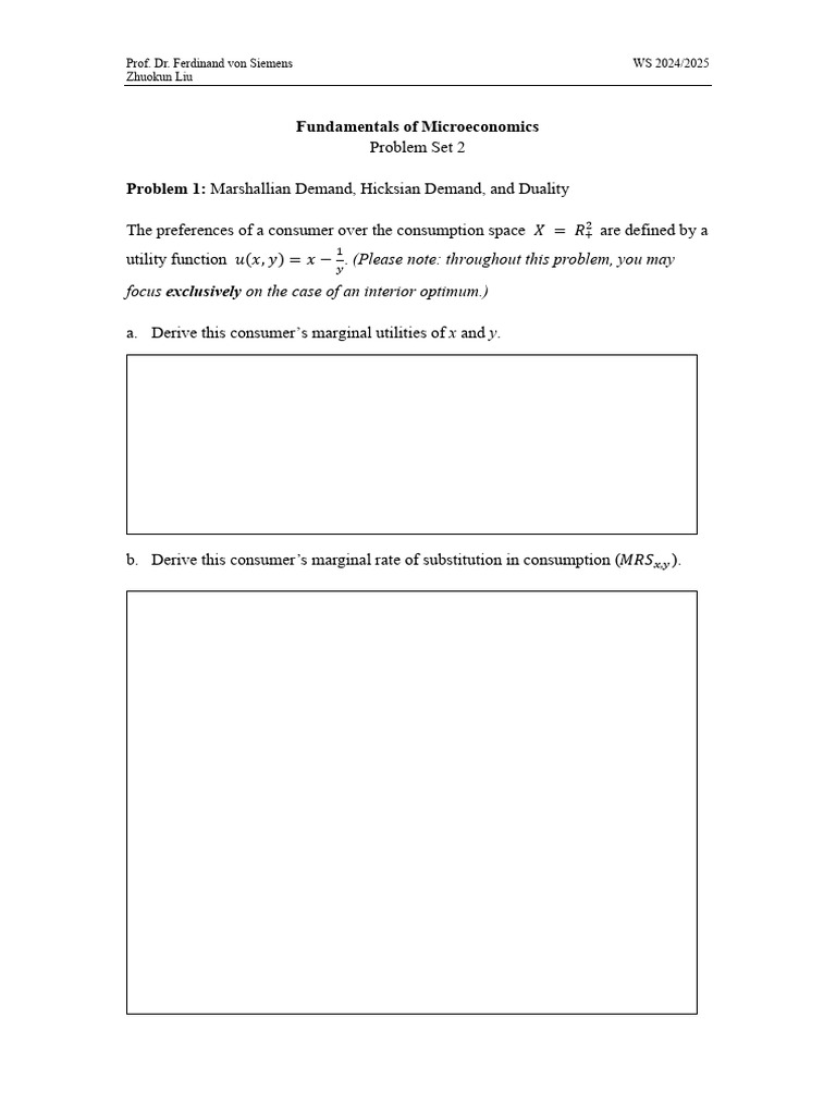 Microeconomics Problem Set on Demand Functions | PDF | Demand | Microeconomics
