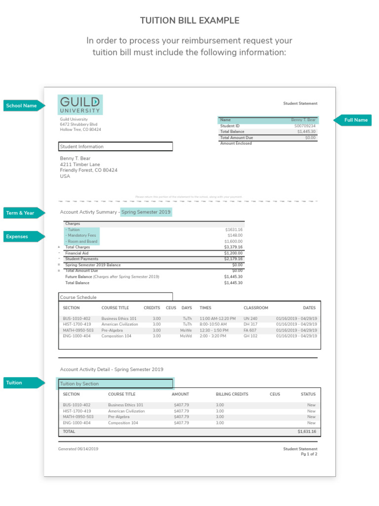 Guild TuitionBill Example | PDF | Tuition Payments | Payments