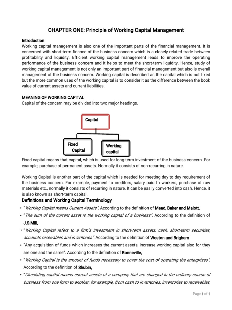 F CH 1 Overview of WORKING CAPITAL (Repaired) | PDF