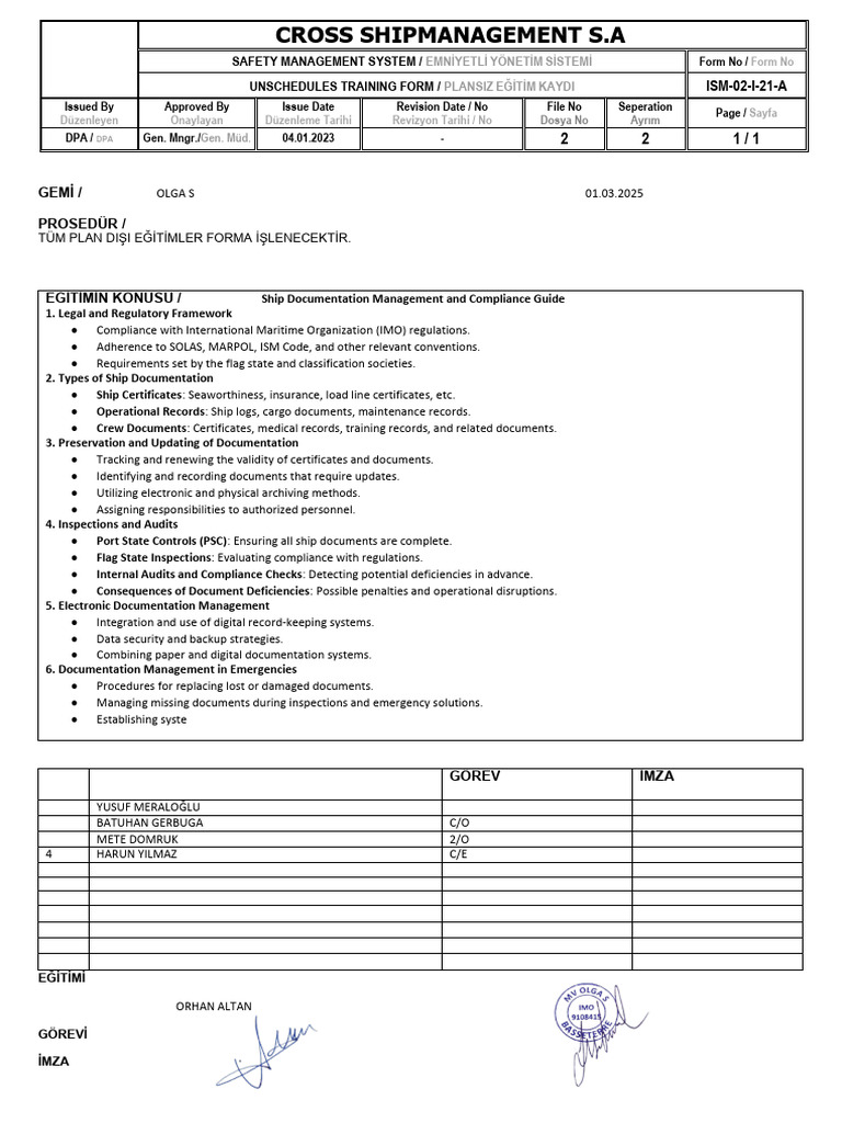 Ship Documentation Training Record | PDF | Shipping | Water Transport