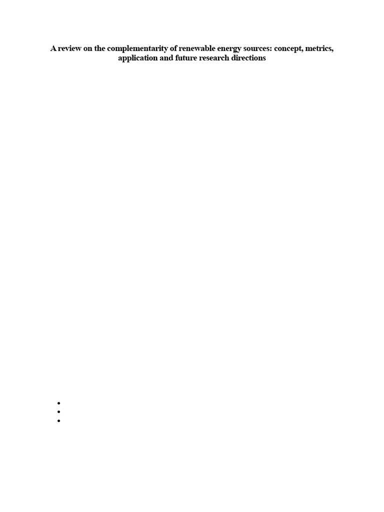 A Review On The Complementarity Of Renewable Energy Sources Concept Metrics Application And